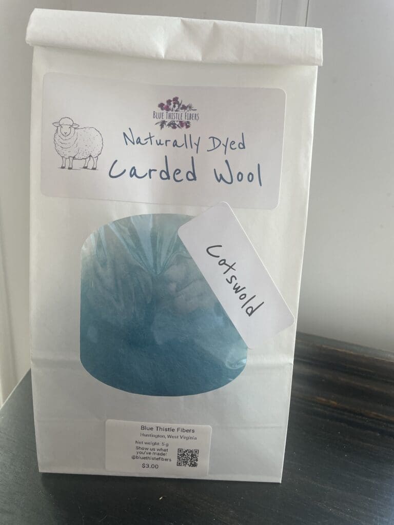 Ocean Blue Cotswold Hand-Carded Roving Blue Thistle Fibers